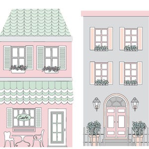 European Style Town Wall Decals, Pink and Gray Decals, Fabric Decals ...