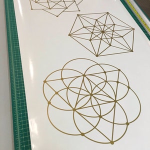 3 Sacred Geometry Wall Decals in Gold or Silver Metallic, Vinyl Colors ...