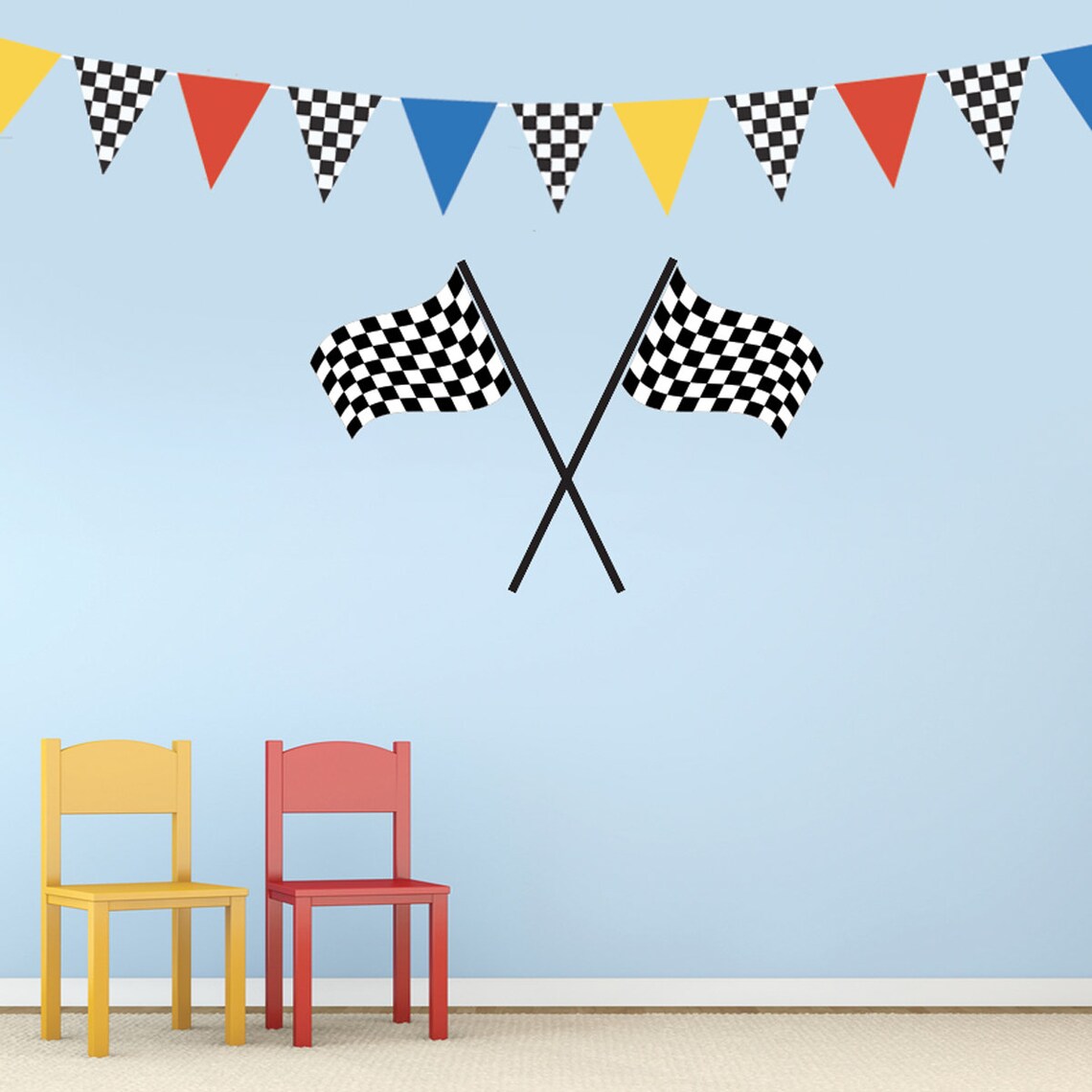 Large Racing Checkered Flags Wall Decals Removable and Reusable Eco ...