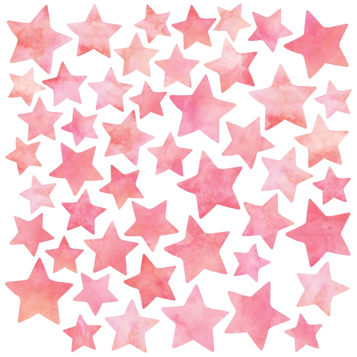 Multisized Watercolor Pink Star Wall Decals, Nursery Wall Decor, Star ...