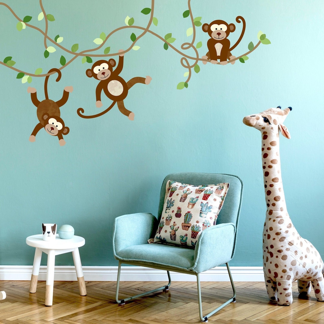 Monkey Wall Decals, Jungle Monkey Wall Stickers, Nursery Wall Decals ...