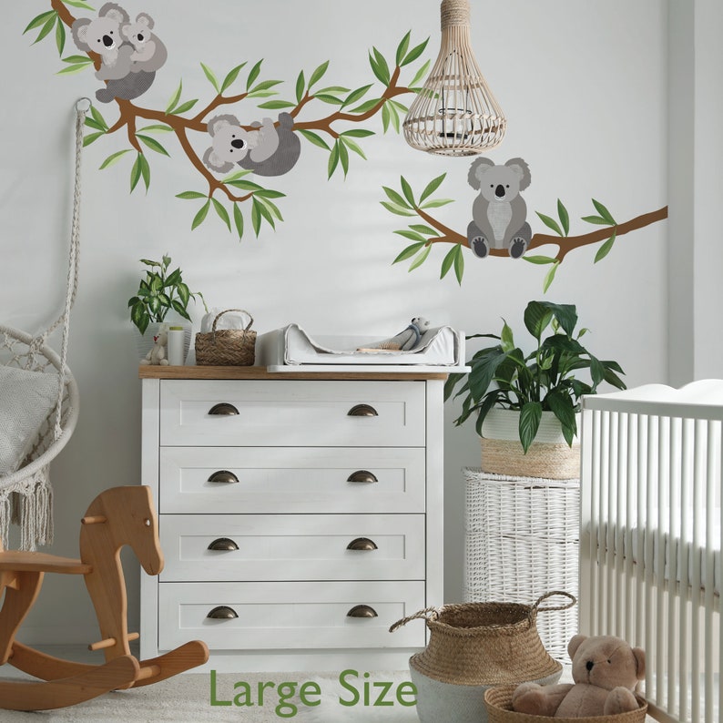 Koala Decals With Branch and Leaves, Koala Bear Wall Decals, Nursery ...