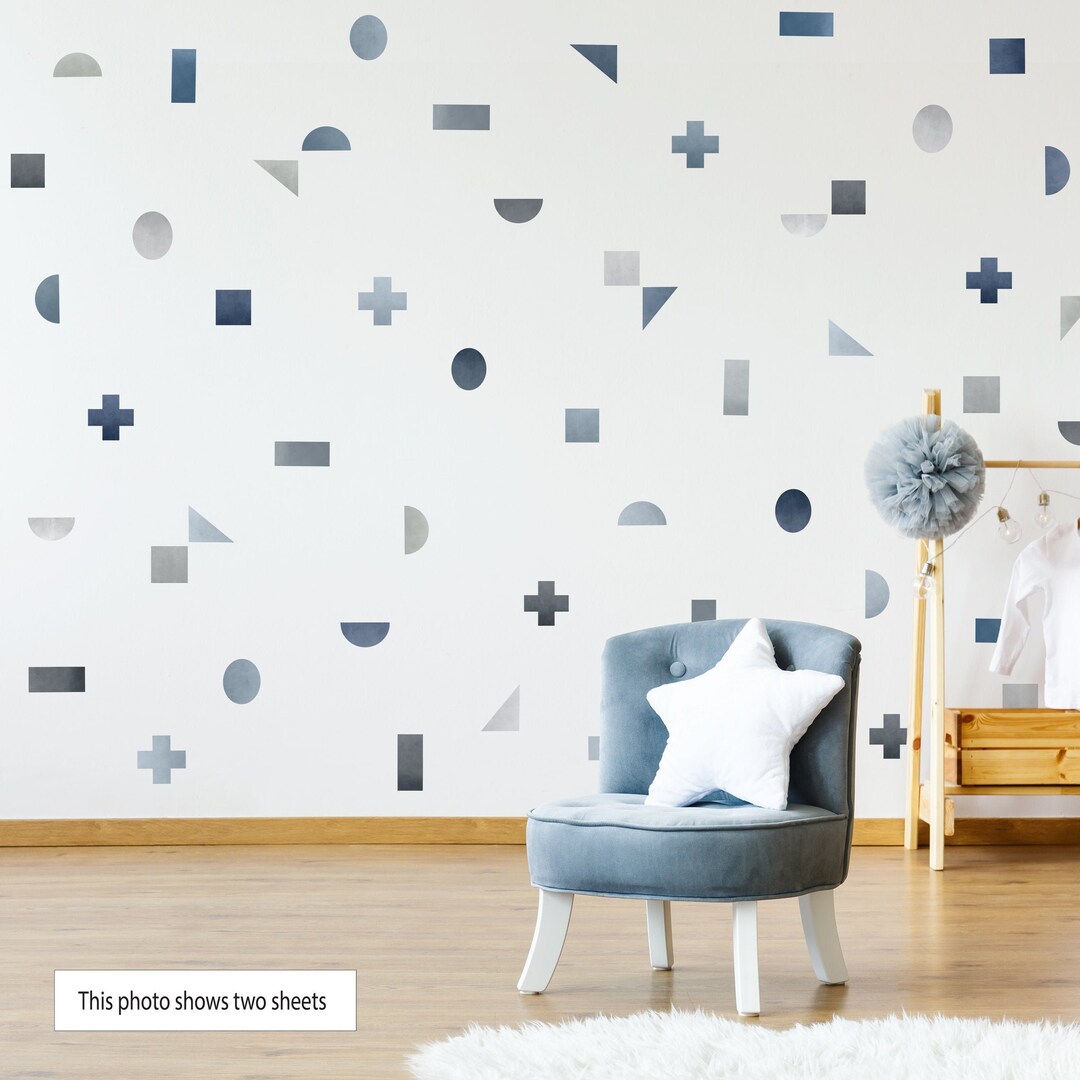 Watercolor Geometric Decals, Gray Blue Decals, Peel and Stick Shapes ...