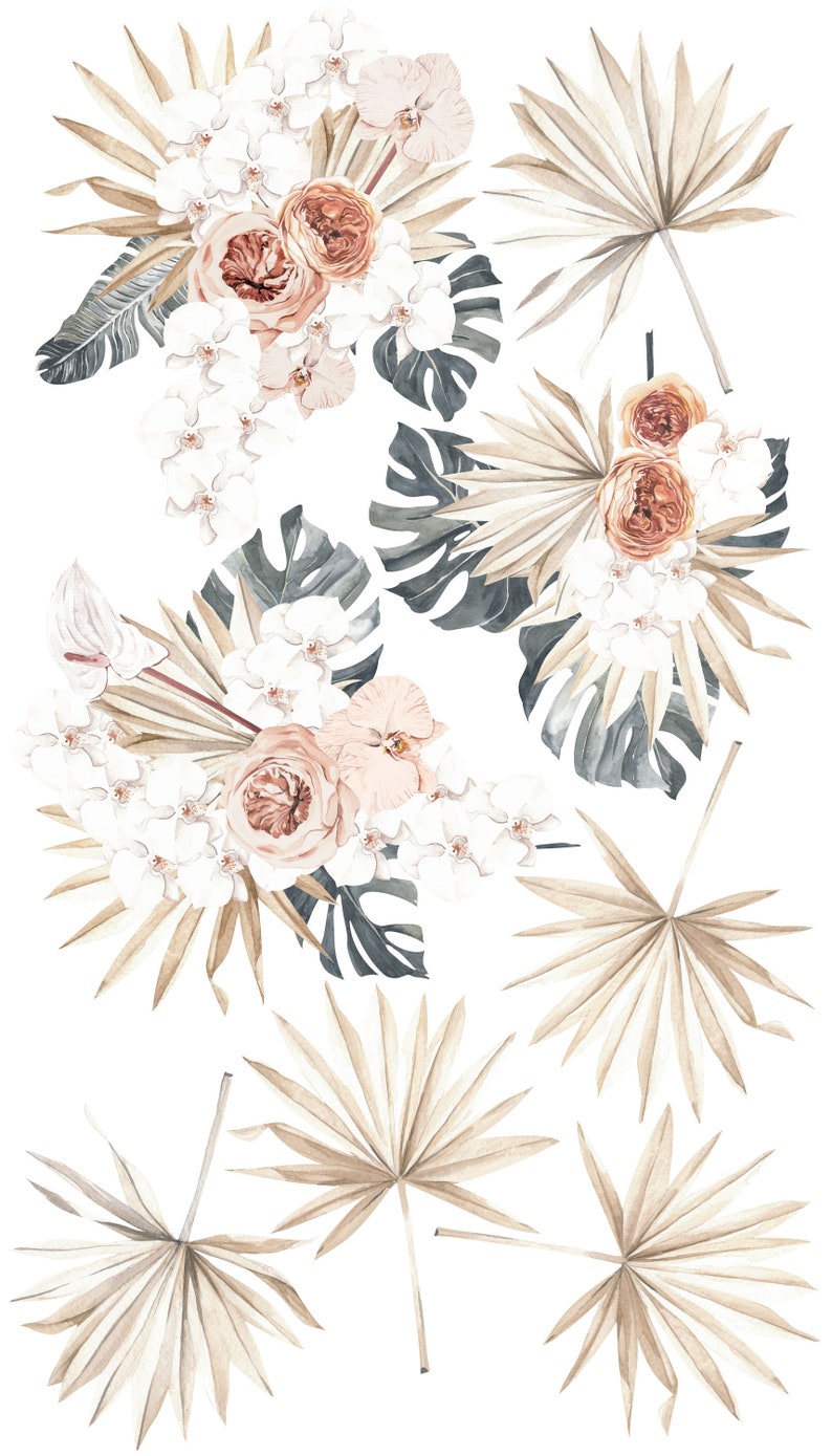 Boho Tropical Flower Wall Decals Botanical Wall Decals - Etsy