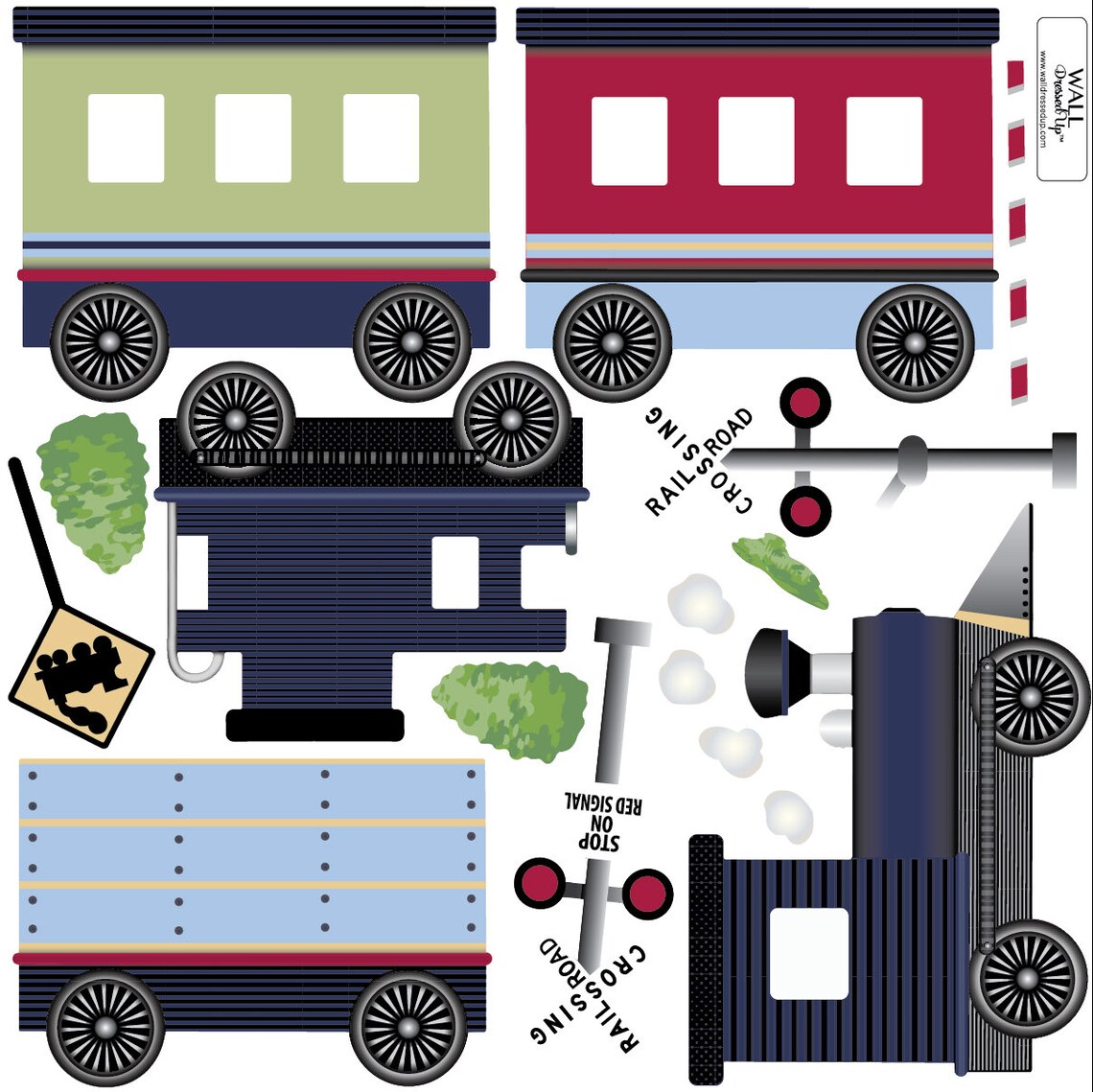 Freight Car Train Wall Decal W/ Railroad Track Straight (right Facing ...
