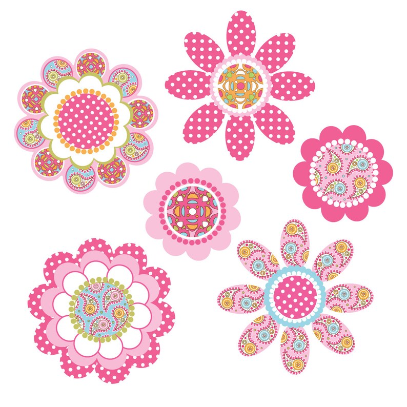 Flower Power Pink Multi Wall Decals With Leaves and Stems (removable ...