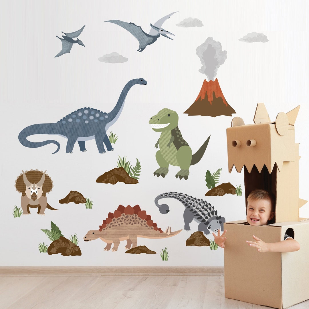 Dinosaur Wall Decals, Nursery Wall Stickers, Volcano Wall Decal ...