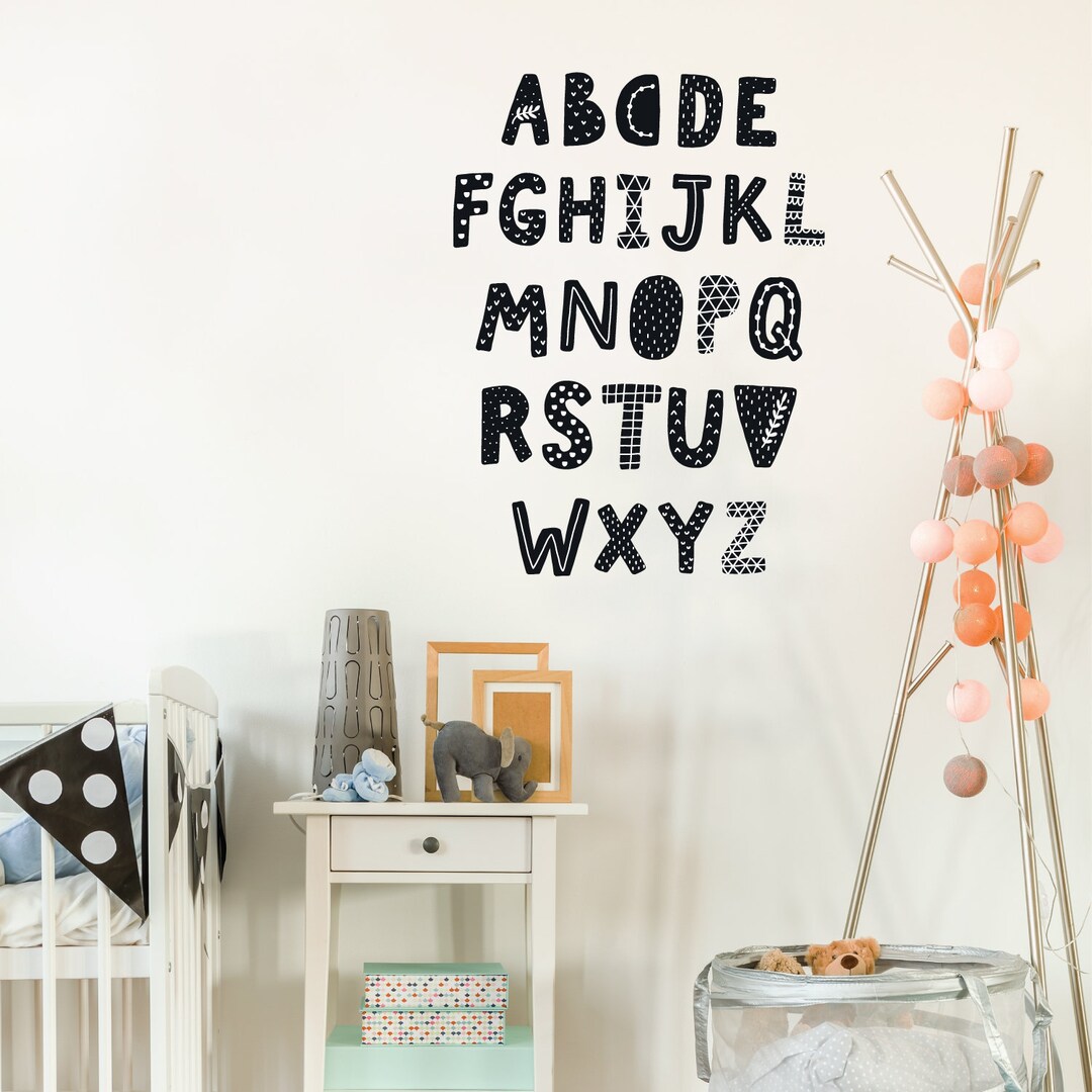Alphabet Decals, Black and White, Abc's, Scandinavian Design Decals ...