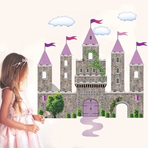 Stone Castle Wall Decal With Pink Flags Fabric Wall Decals, Removable ...