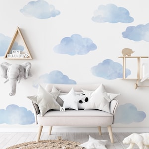 Large Blue Clouds Wall Decals, Watercolor Cloud Wall Stickers, Fabric ...
