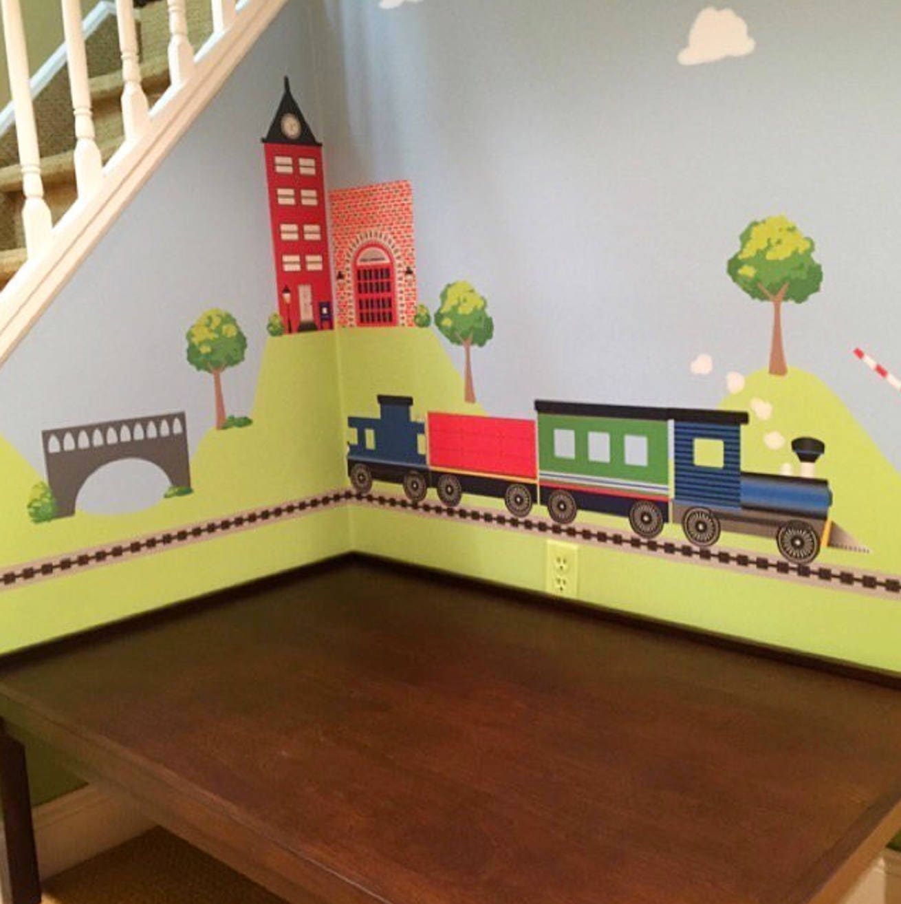 Freight Car Train Wall Decal w/ Railroad Track Straight and | Etsy