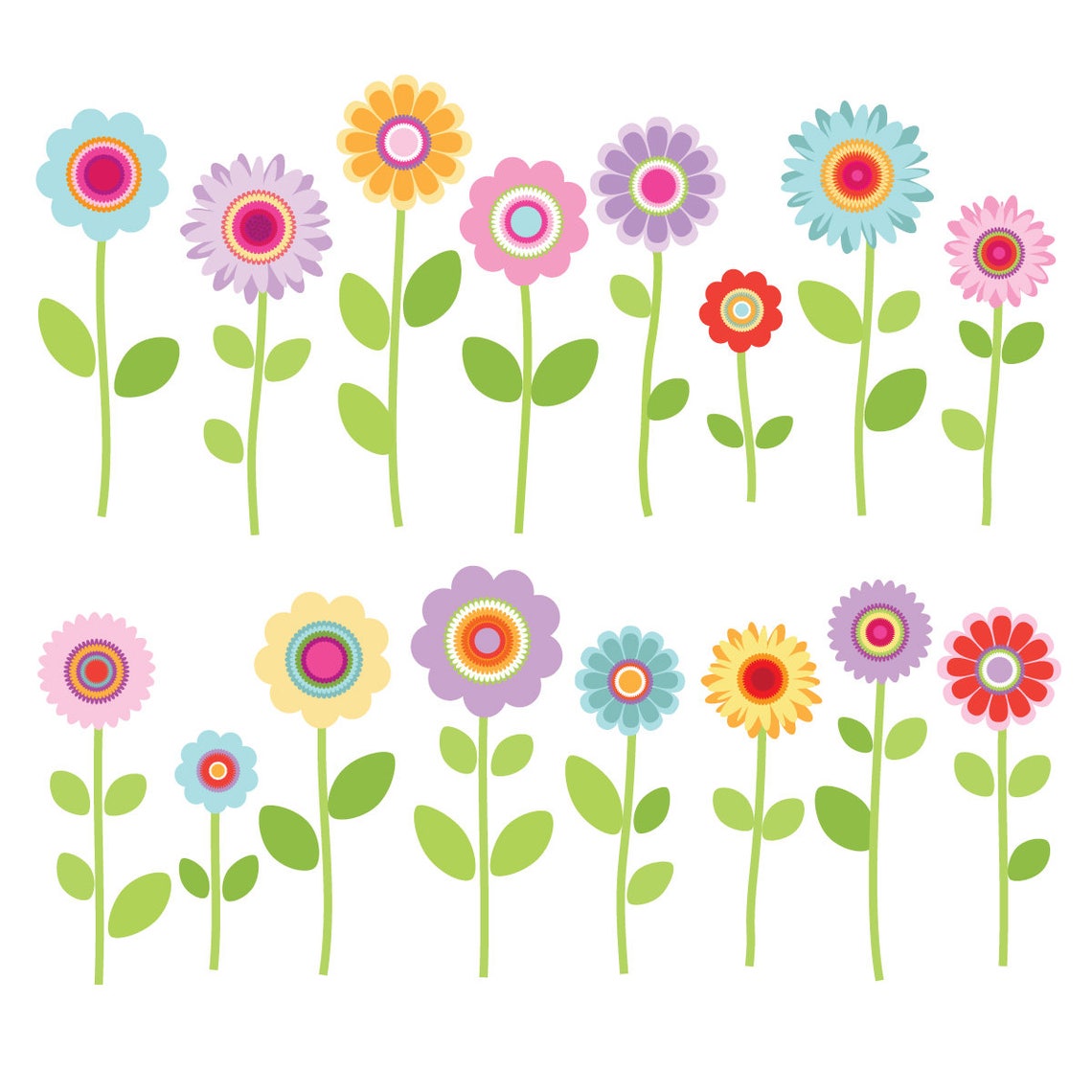 Flower Wall Decals 16 Spring Garden Flowers With Stems | Etsy