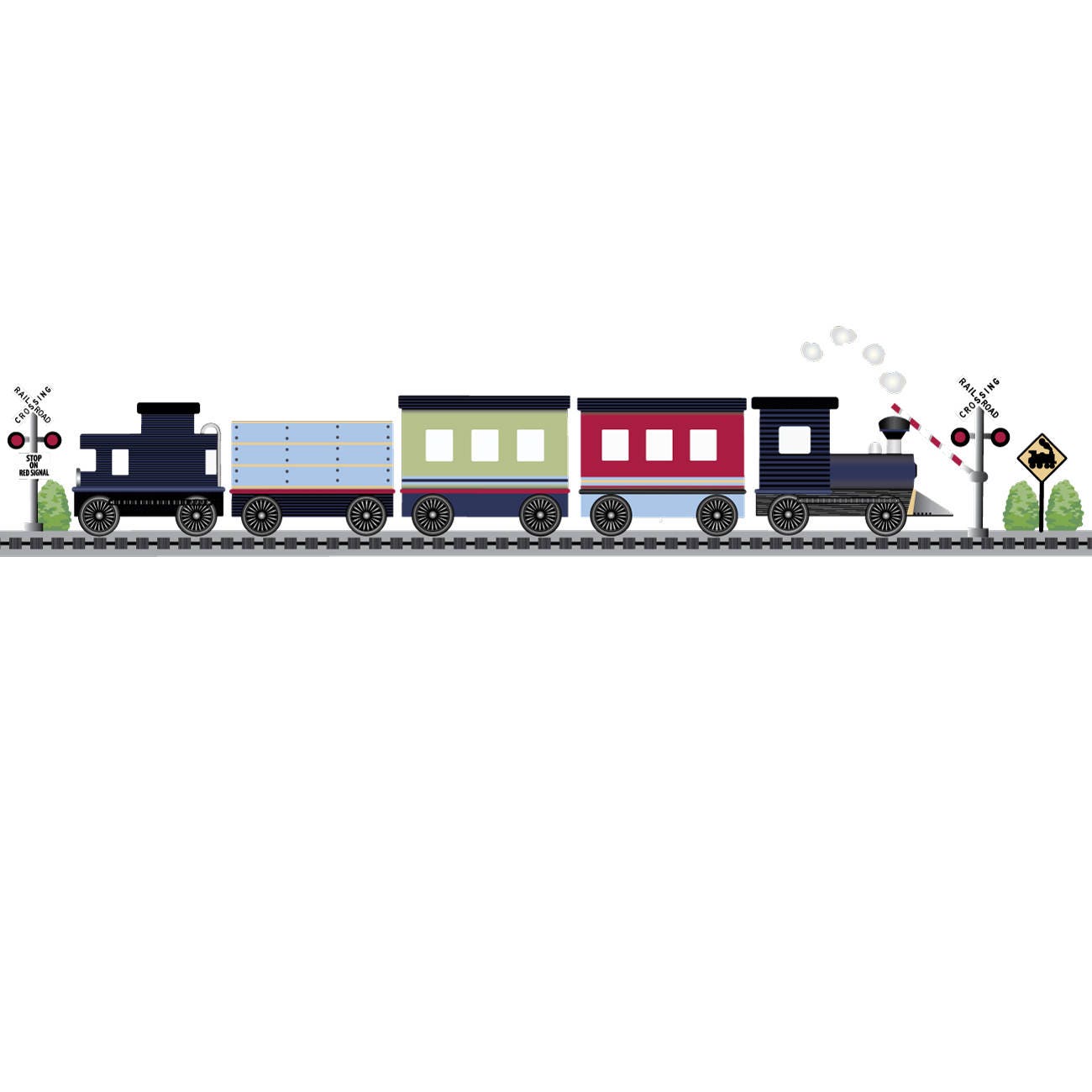 Freight Car Train Wall Decal W/ Railroad Track Straight (right Facing ...