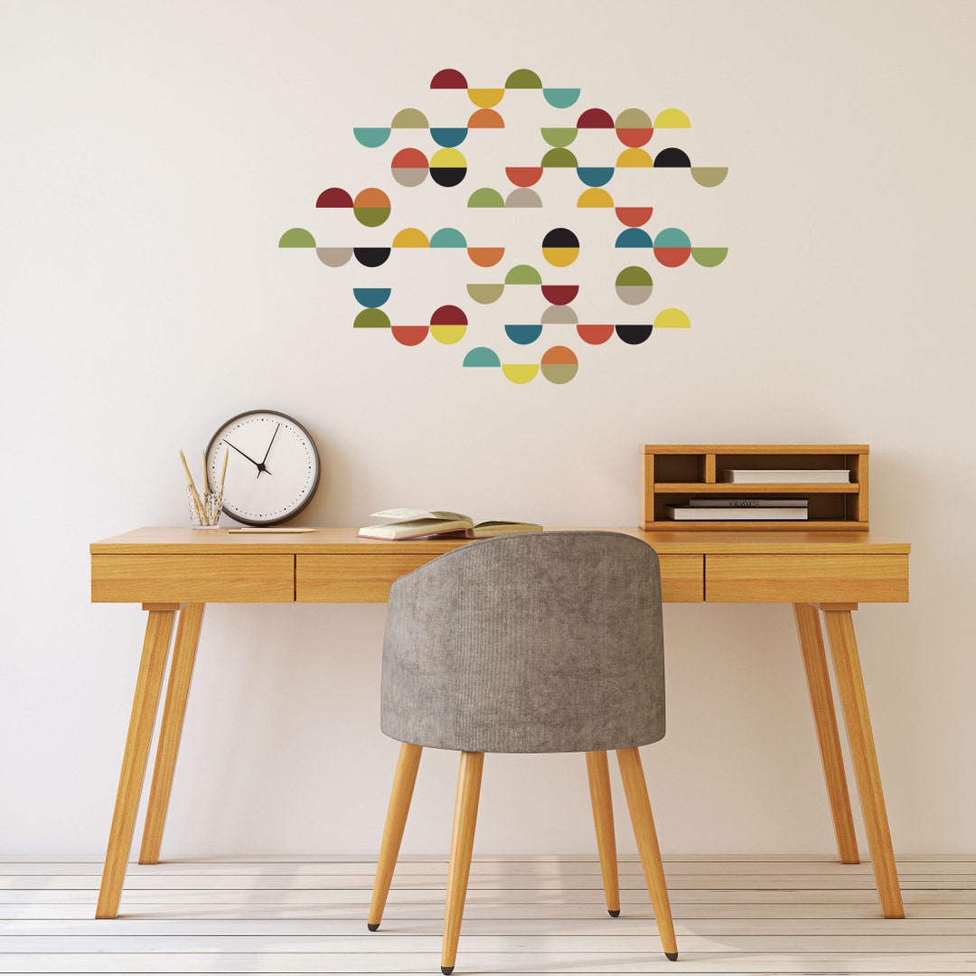 Mid Century Modern Smaller Size Semi Circle Wall Decals, Matte Fabric ...