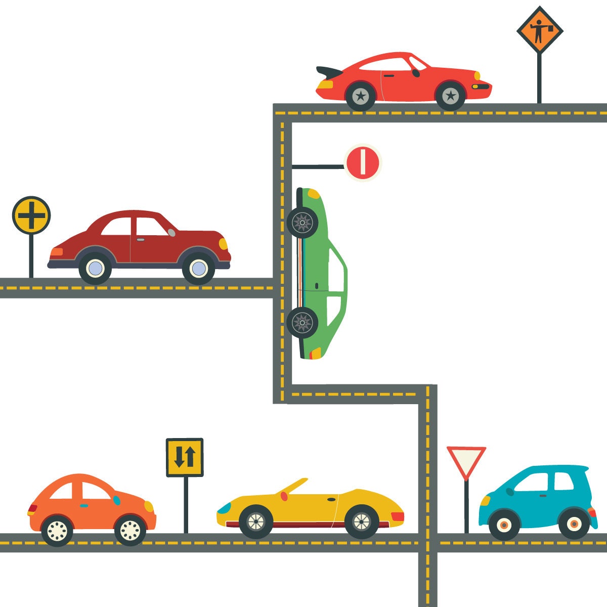 Wall Decals Cool Cars & Straight Gray Road Removable and | Etsy