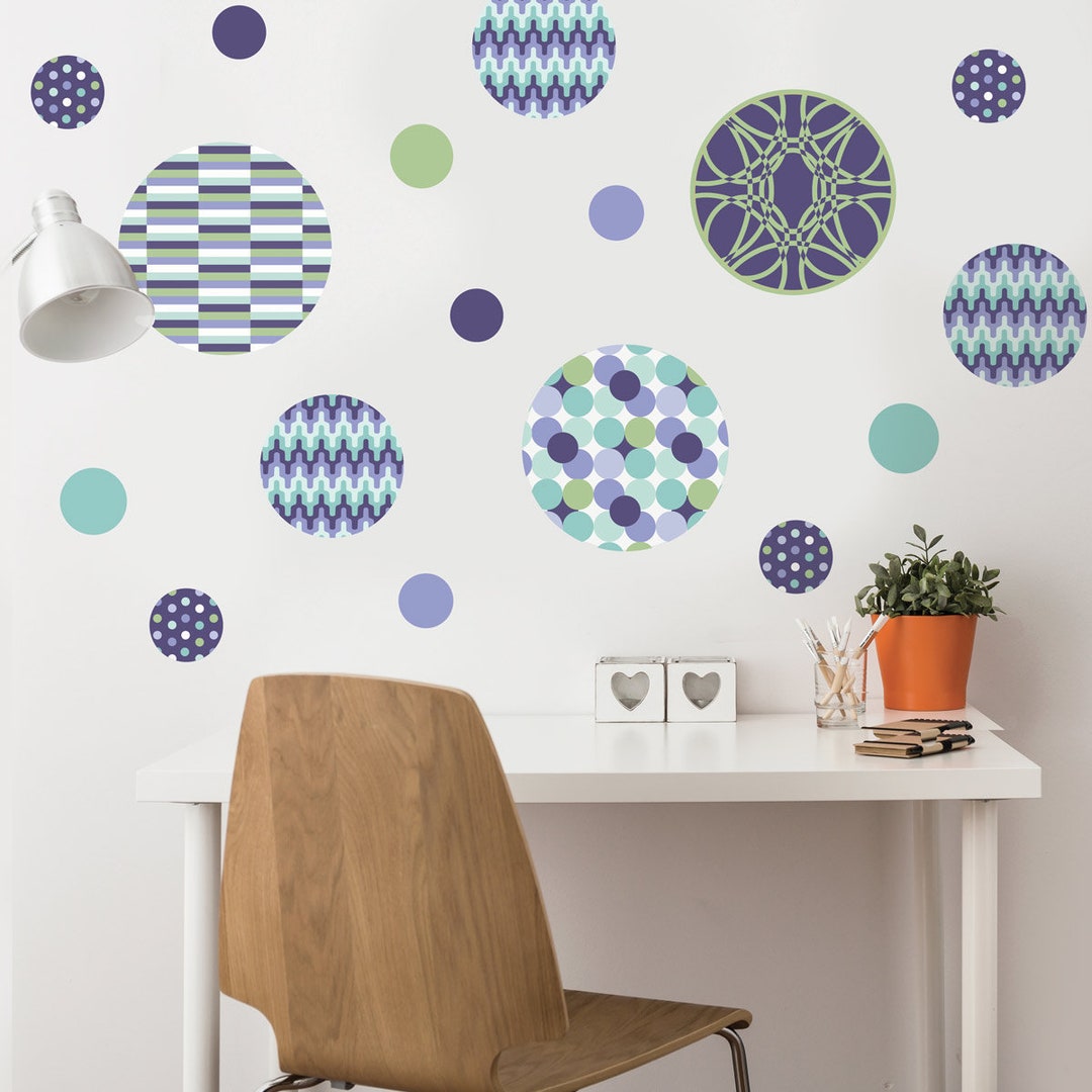 Patterned Dots Wall Decals, Purples, Turquoise Blue Andgreen Dot Decals ...