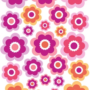Retro Flower Wall Decals Flower Power Wall Stickers Girls Wall Decals ...