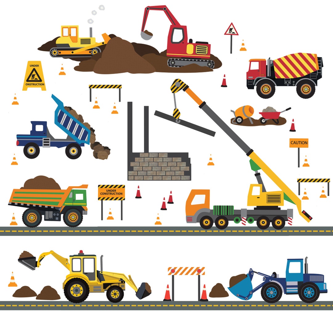 Multicolor Construction Site Decals Plus 4 Construction Truck Wall ...