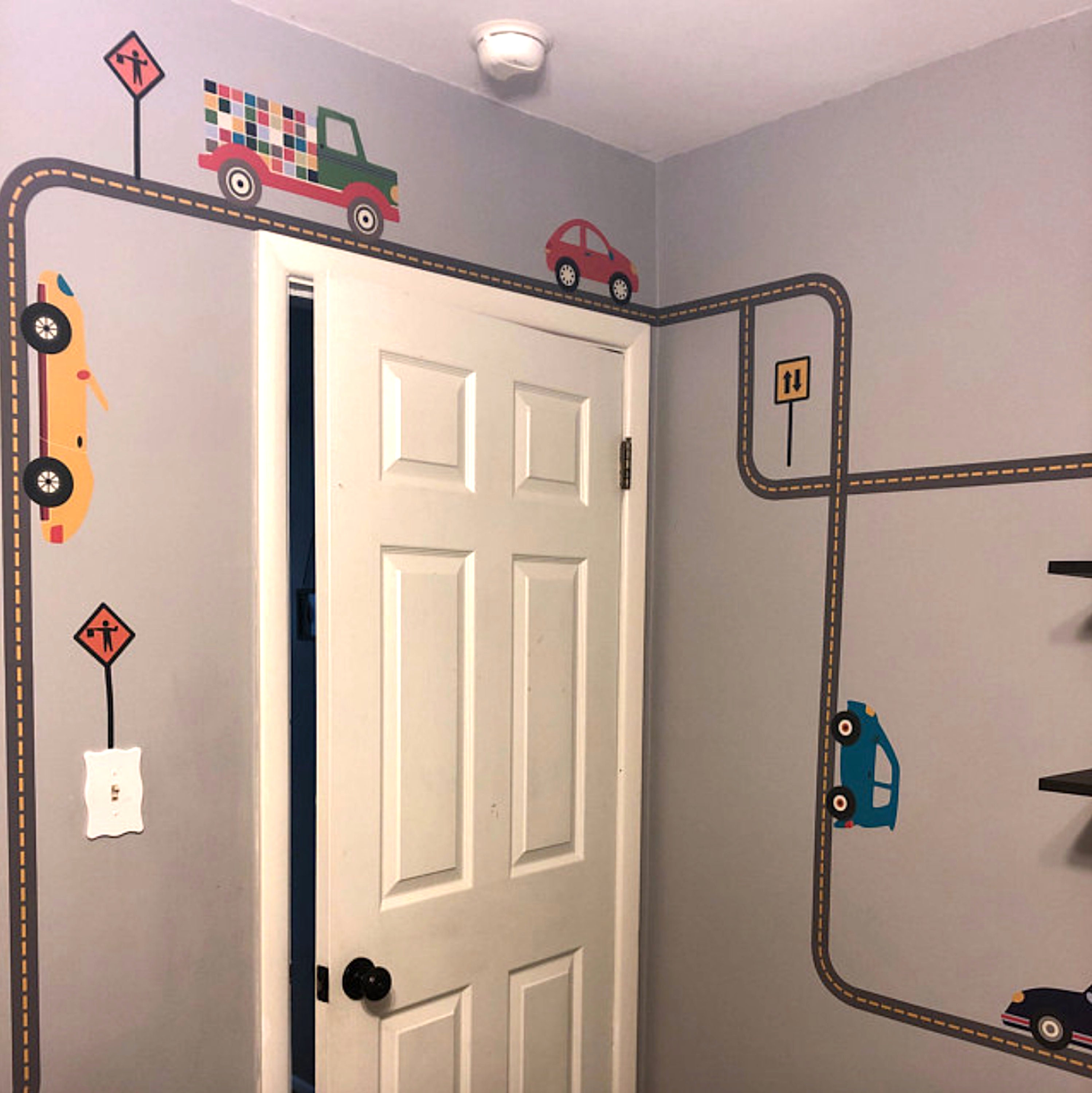 Wall Decals Cars and Trucks With Straight & Curved Gray Road | Etsy