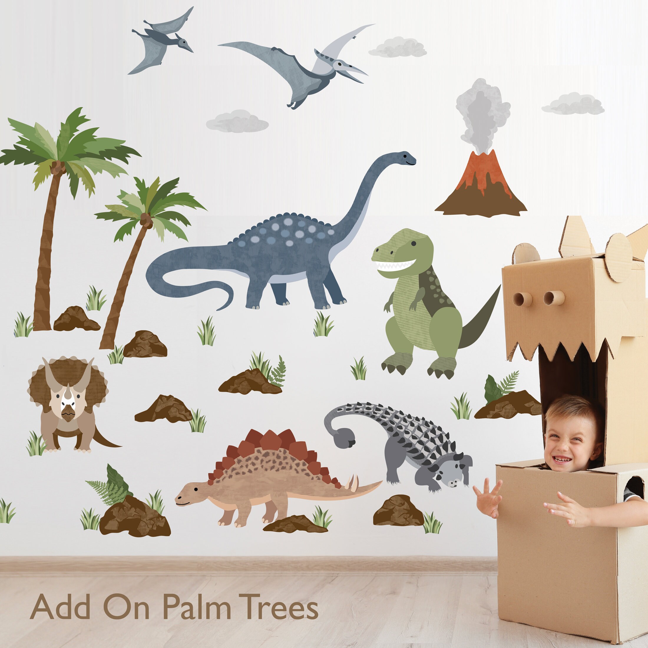 Dinosaur Wall Decals, Nursery Wall Stickers, Volcano Wall Decal ...