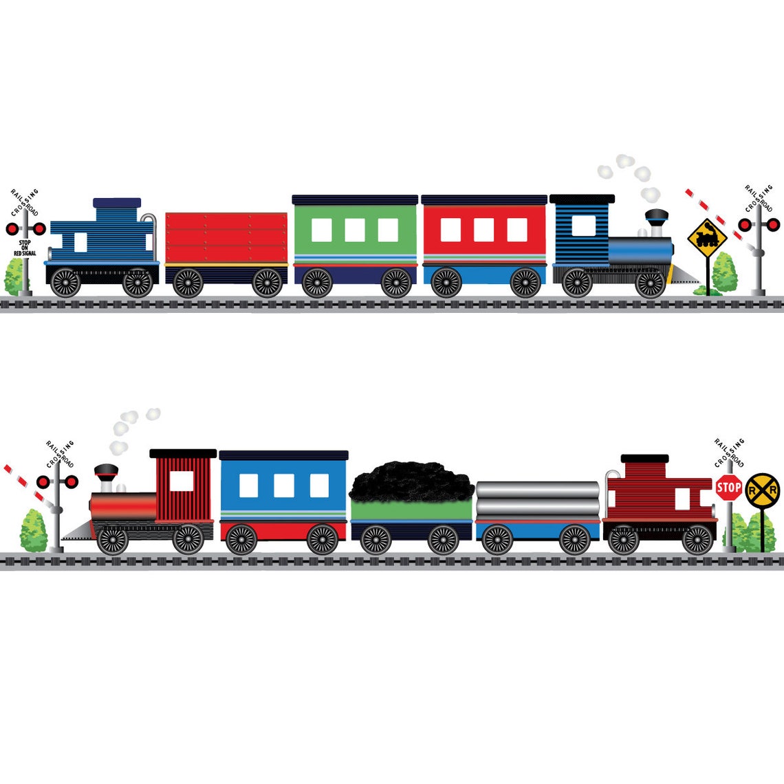 Freight Car Train Wall Decal W/ Railroad Track Straight (right Facing ...