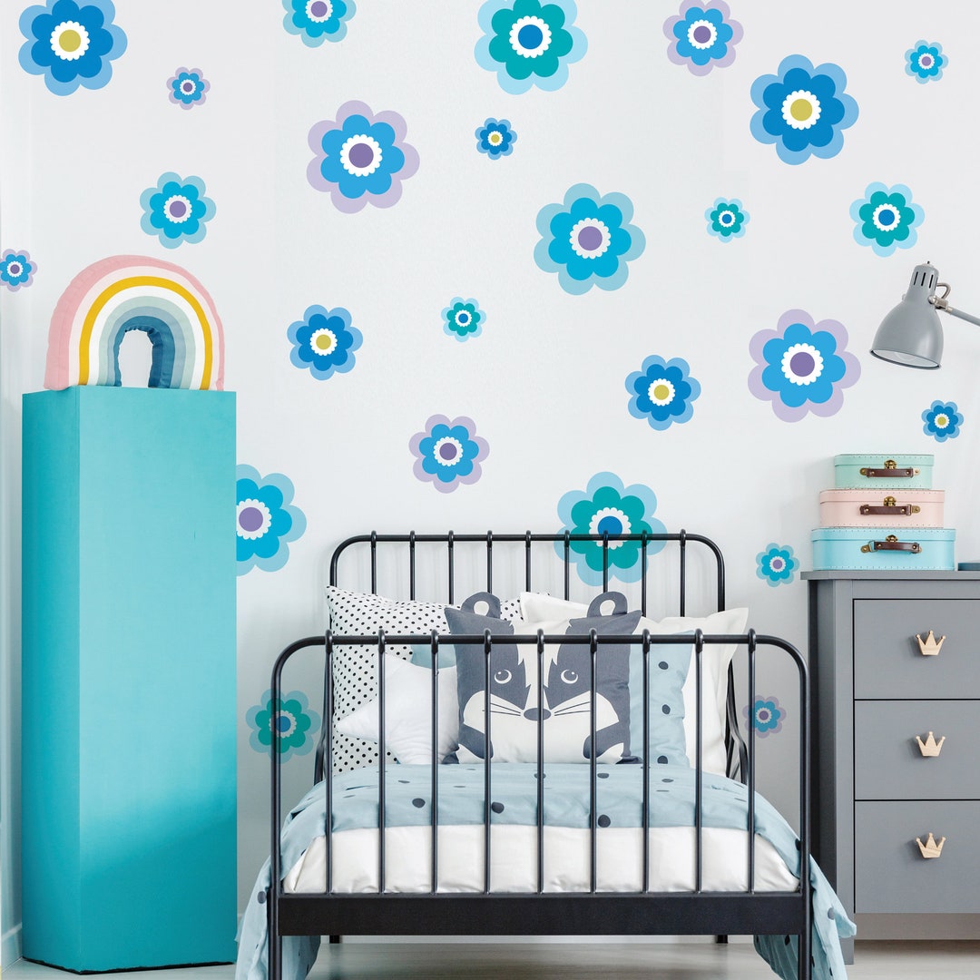 Rétro Flower Wall Decals Flower Power Wall Stickers Girls Decals Matte ...