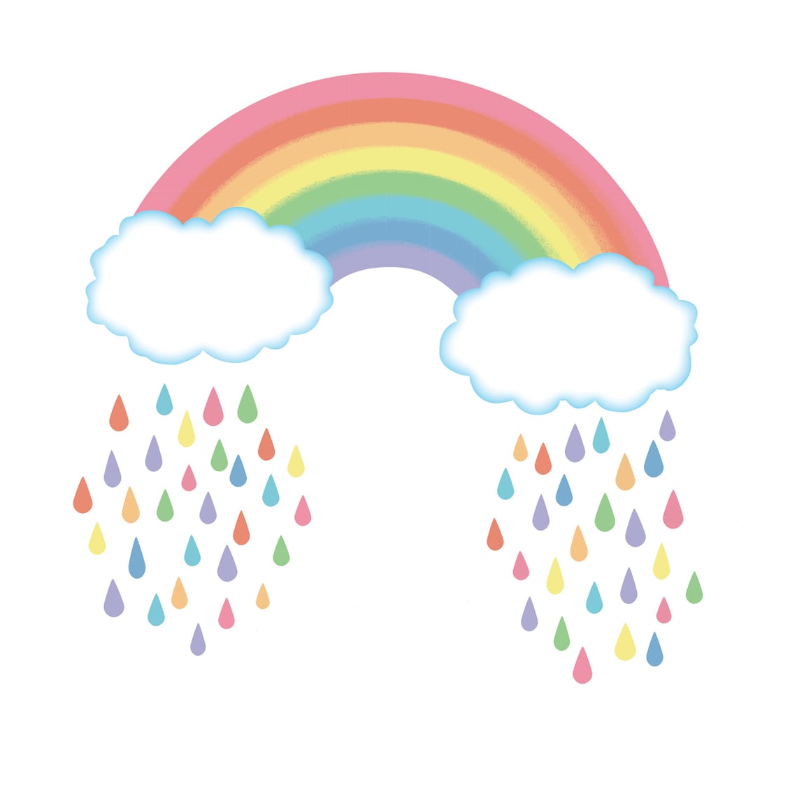 Pastel Rainbow With Raindrops Wall Decals Cloud Wall Decals | Etsy