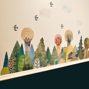 Watercolor Woodland Forest Wall Decals, Woodland Scene Mural, Tree ...