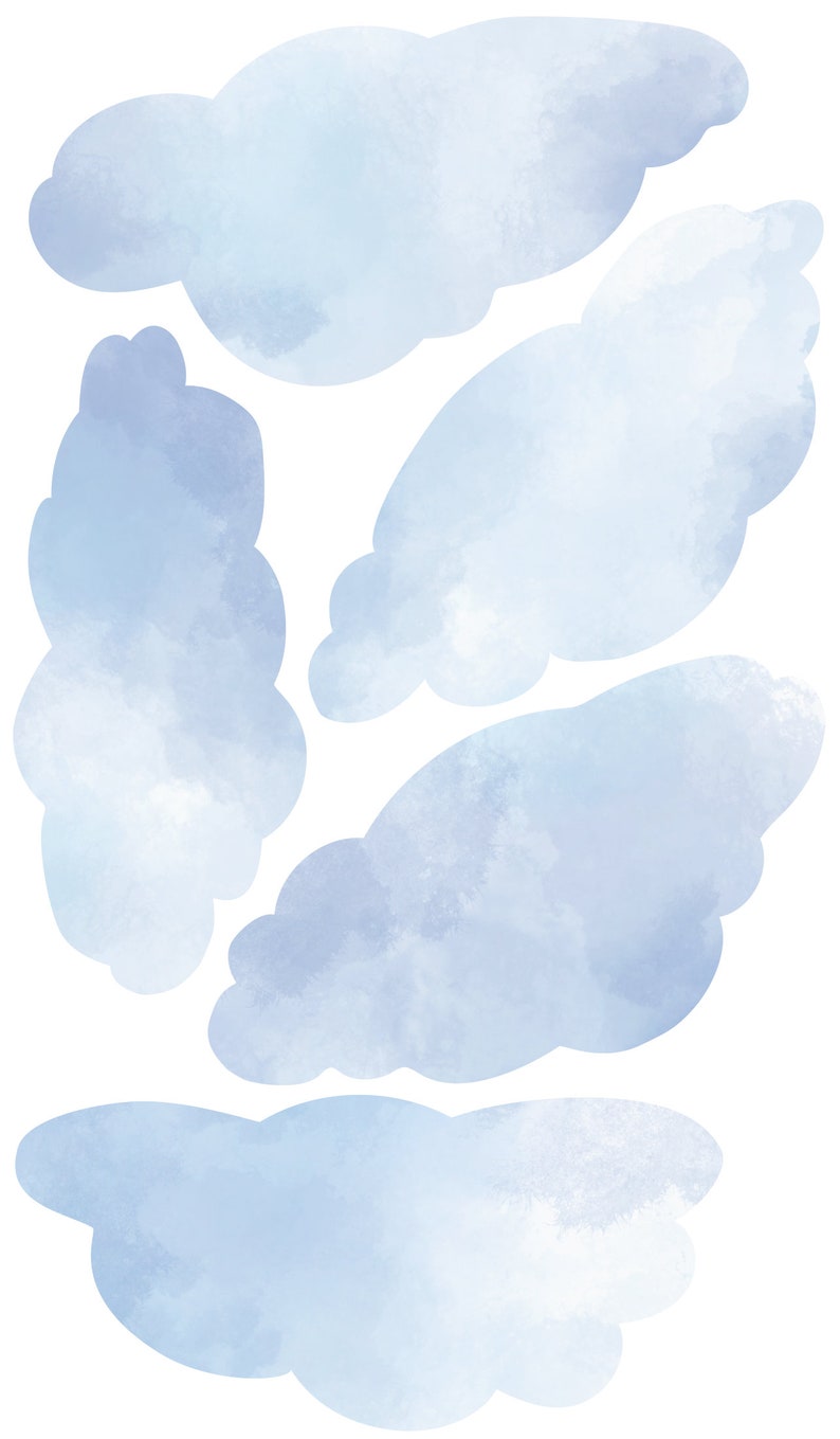 Large Blue Clouds Wall Decals, Watercolor Cloud Wall Stickers, Fabric ...