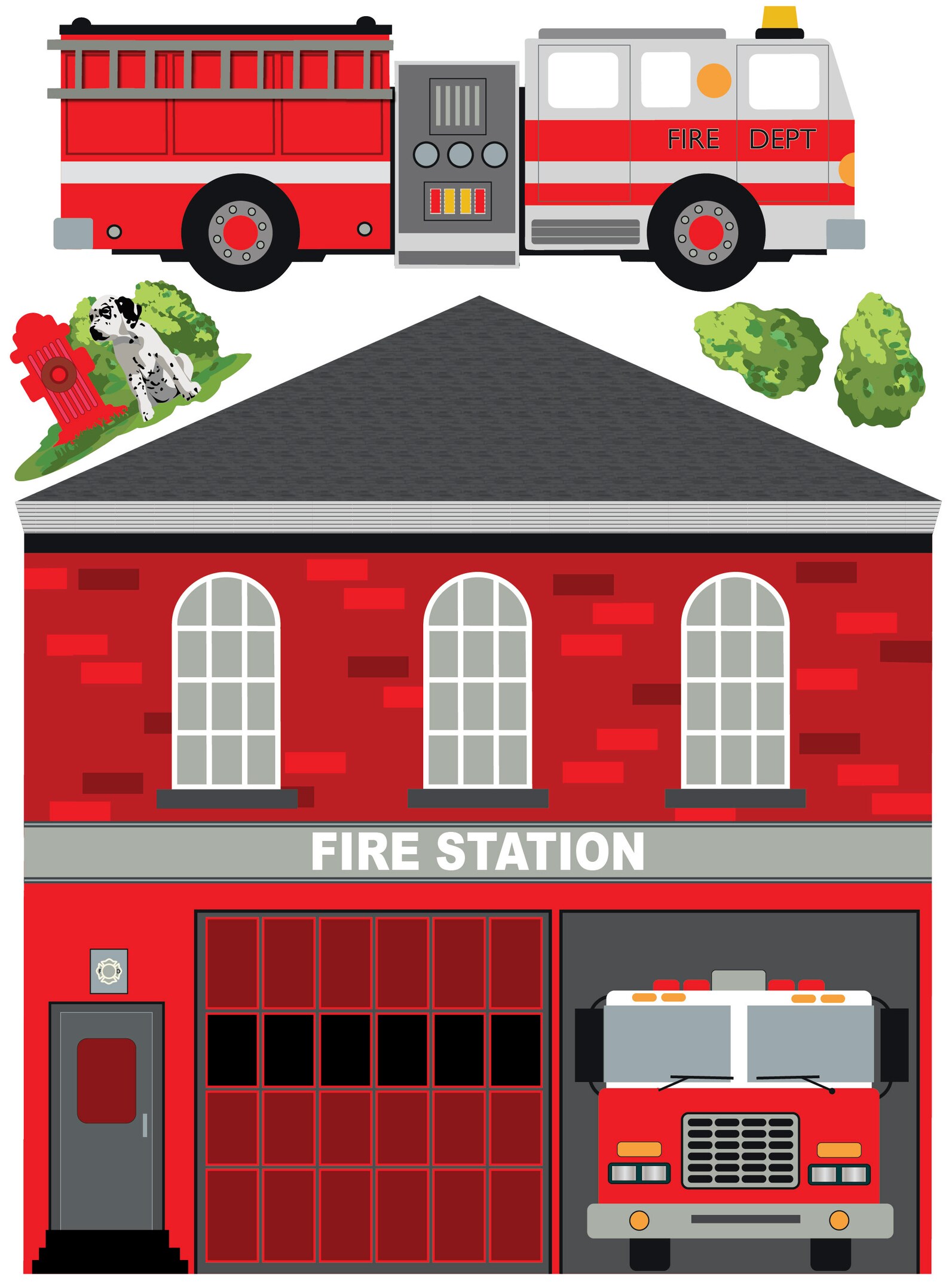 Large Fire Station Wall Decal, Fire Engine Wall Sticker, 6 Emergency ...