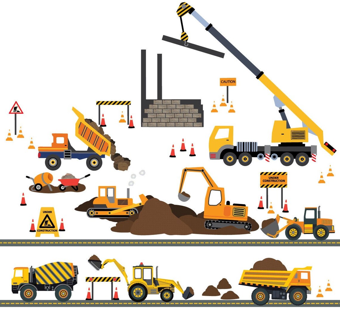 Construction Site Wall Decals & Truck Wall Decals Plus 4 New - Etsy