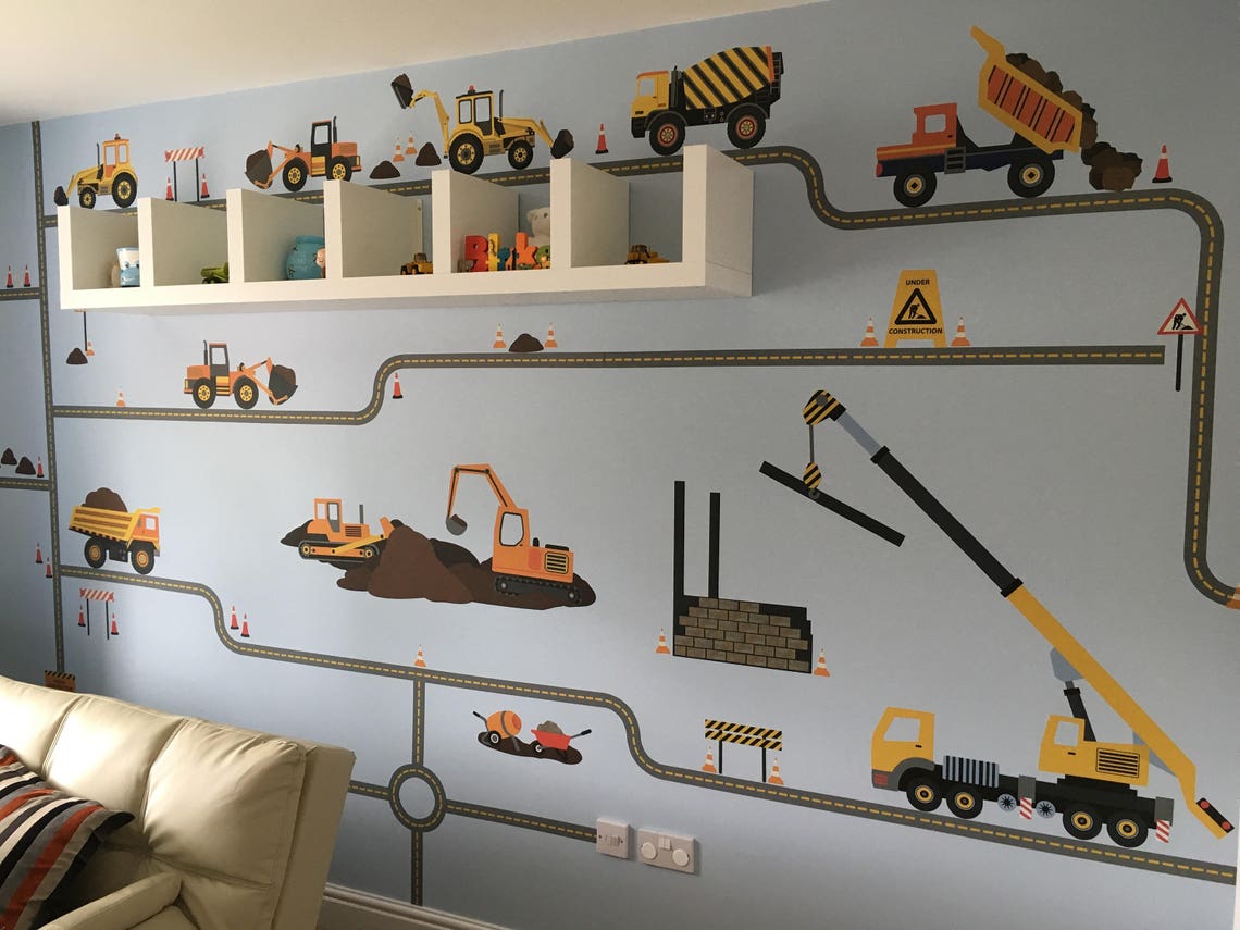 Wall Decals Construction Site Trucks & Construction Vehicles, Removable ...