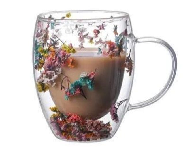 Clear Glass Coffee Mug With Floral Design | Aesthetic Tea Cup for Her ...