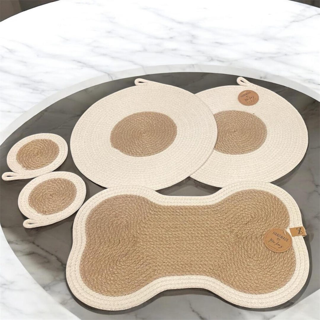 Home & Pet Table Set – Handmade Boho Placemats + Waterproof Dog Feeding ...