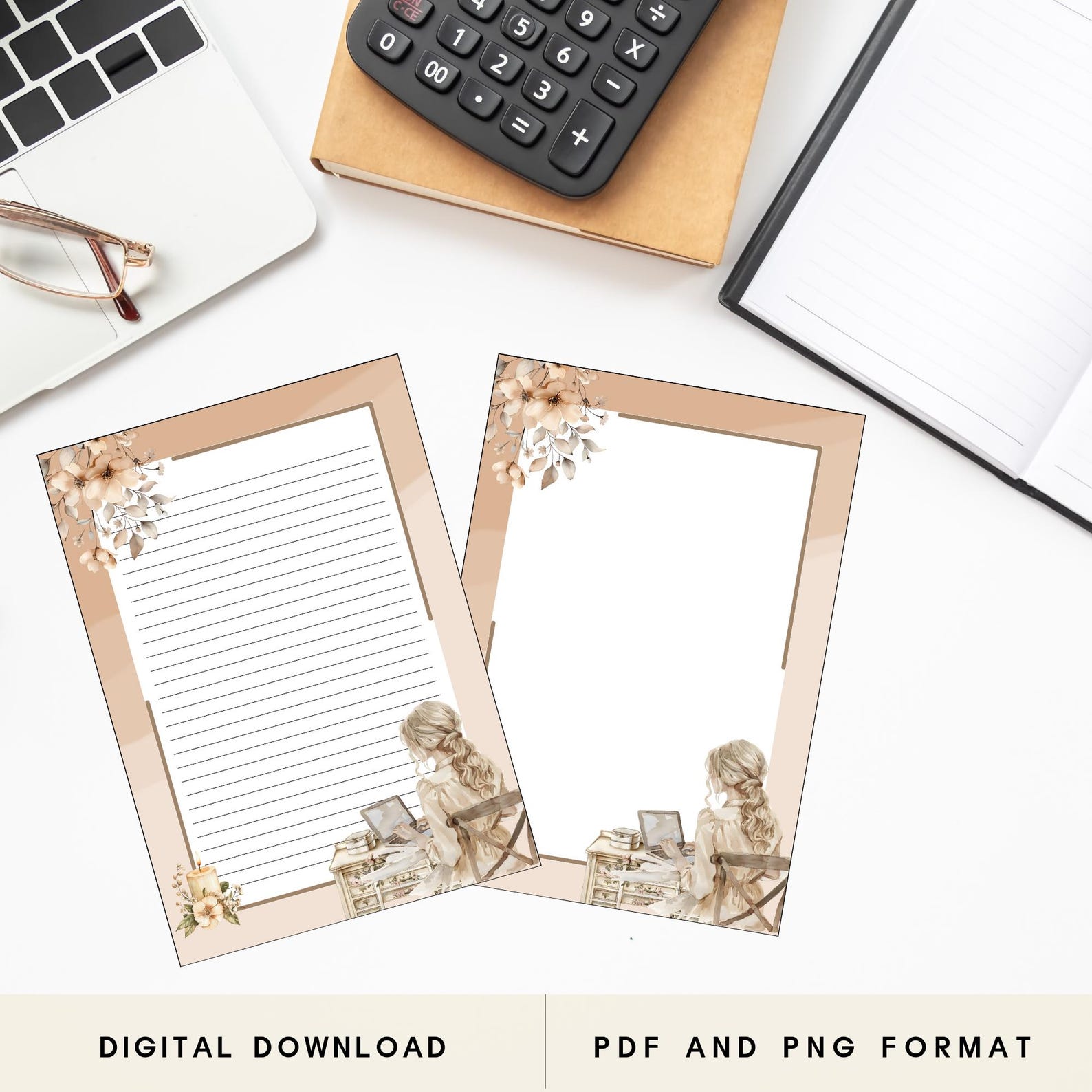 Printable Notepad, Beige Aesthetic Girl Notepad, Printable Stationary ...