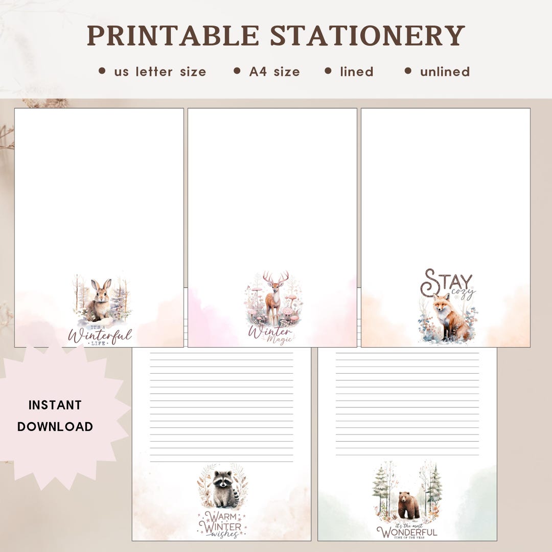 Printable Stationery, Winter Woodland Animals Writing Paper, Printable ...