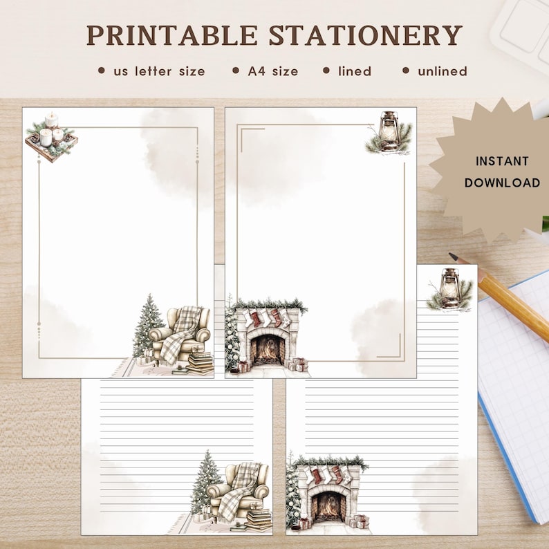 Printable Stationery, Printable Cozy Winter Writing Paper, Letter Paper ...