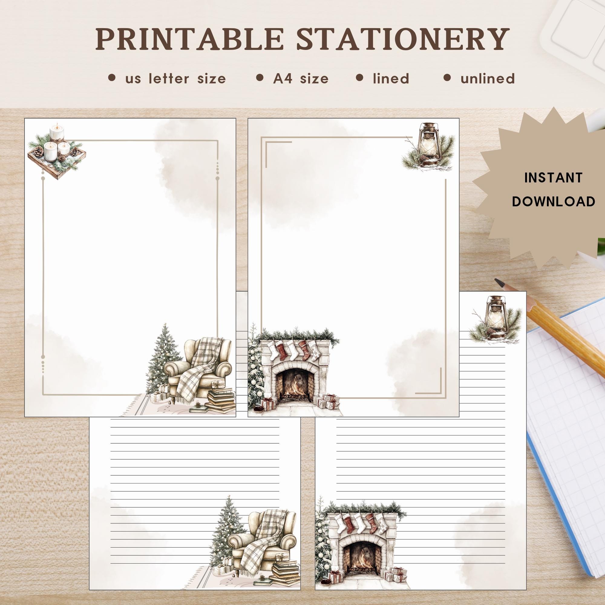 Printable Stationery, Printable Cozy Winter Writing Paper, Letter Paper ...