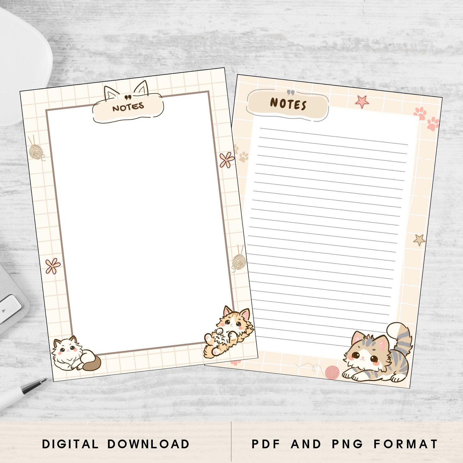 Kawaii Cats Printable Notepad, Printable Stationery, Cute Stationery ...