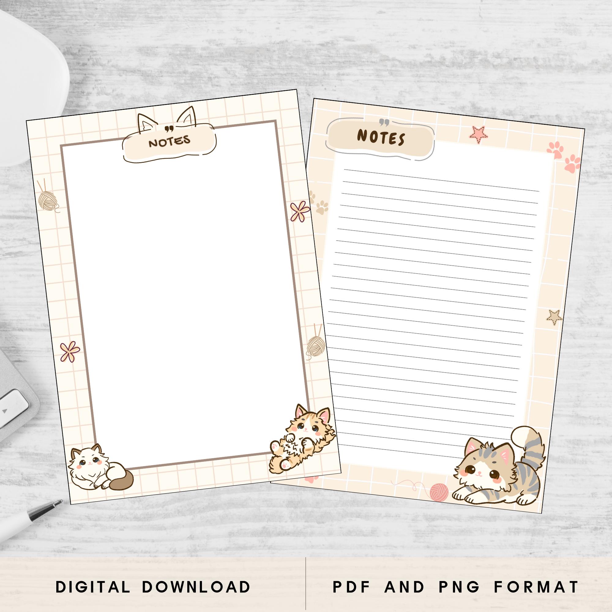 Kawaii Cats Printable Notepad, Printable Stationery, Cute Stationery ...