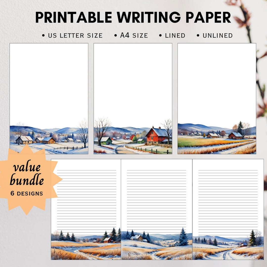 Printable Stationary, Watercolor Winter Writing Paper, Bundle Sale ...