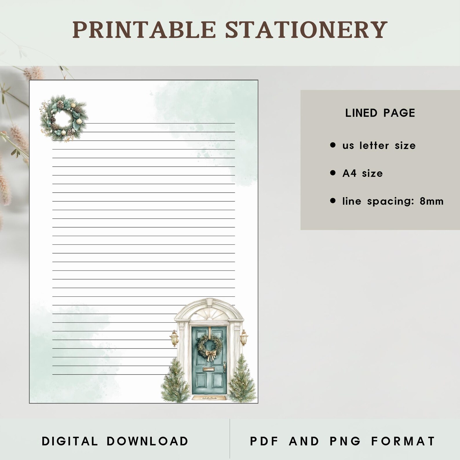 Printable Stationery, Printable Winter Emerald Writing Paper, Letter ...