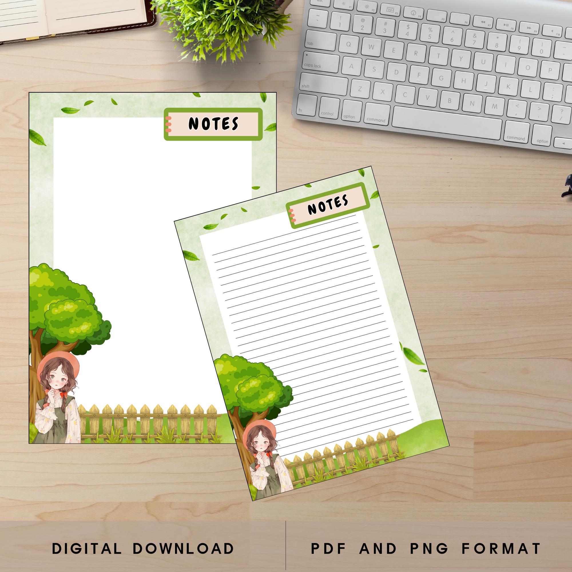 Printable Notepad, Kawaii Beret Girl Notepad, Printable Stationary ...