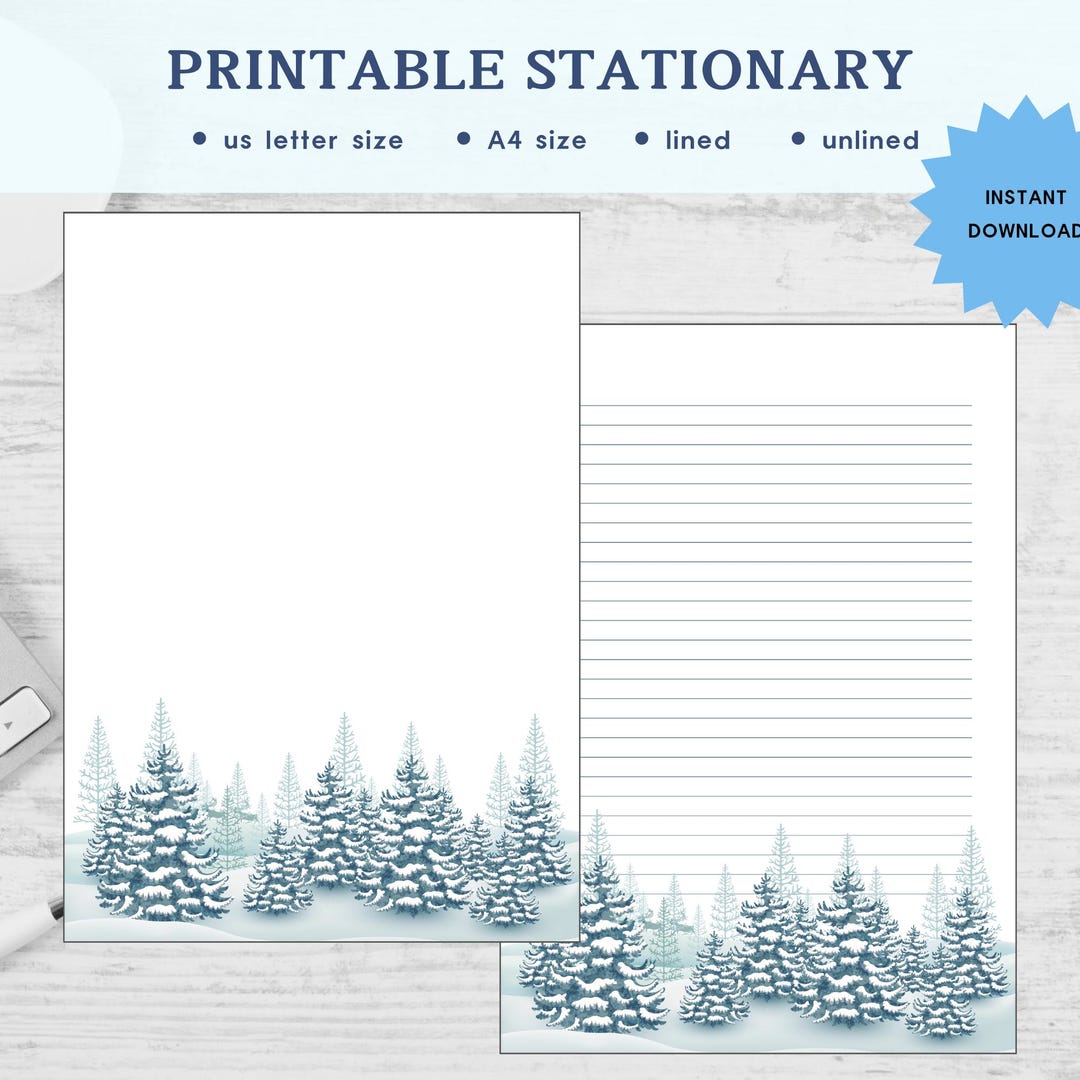 Printable Stationary, Winter Forest Writing Paper, Notepad, Letter ...