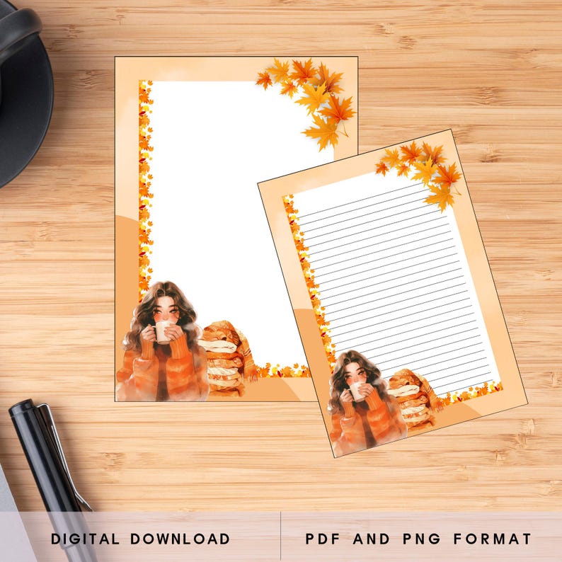Printable Notepad, Orange Aesthetic Girl Notepad, Printable Stationary ...
