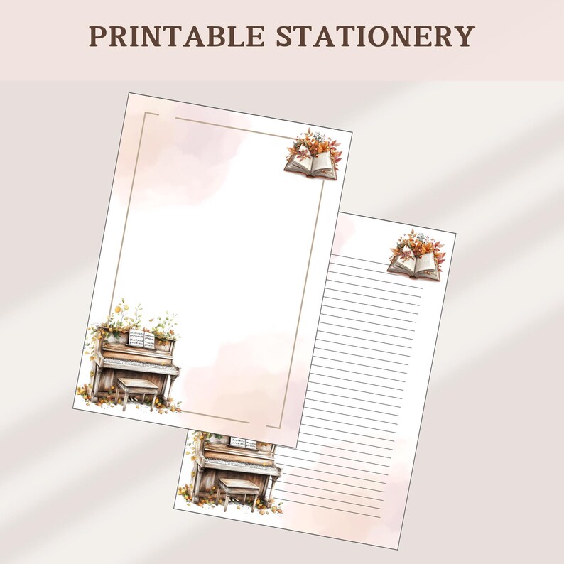 Printable Stationery, Printable Floral Piano Writing Paper, Notepad ...