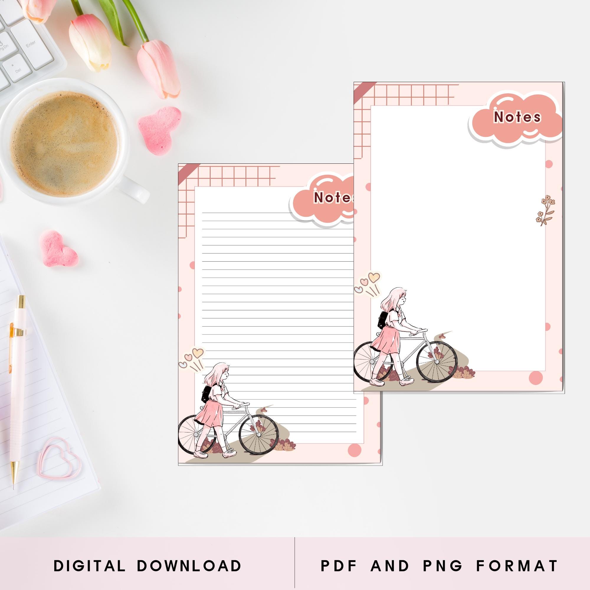 Cute School Girl Notepad, Printable Stationery, Printable Notepad ...