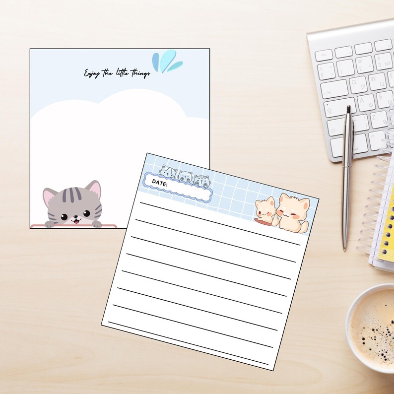 Kawaii Cats Printable Memo Pad, Printable Stationary, Printable Memo ...