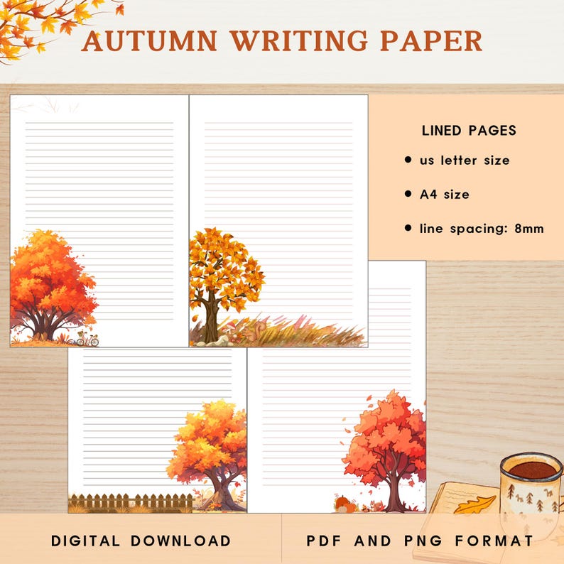 Autumn Tree Writing Paper, Printable Stationery, Autumn Stationery ...