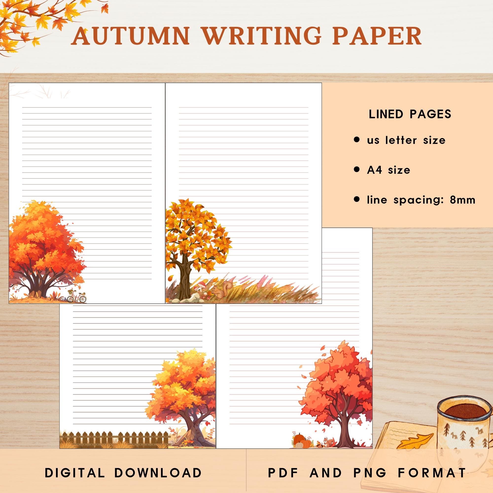 Autumn Tree Writing Paper, Printable Stationery, Autumn Stationery ...